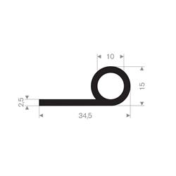 Rubber P-profiel 35x15mm. Tevens rubber profielen maatwerk.