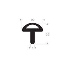 Rubber T-profiel 20x20mm. Tevens maatwerk