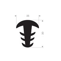 Rubber T-profiel 25x30mm. Tevens maatwerk