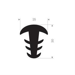 Rubber T-profiel 25x30mm. Tevens maatwerk